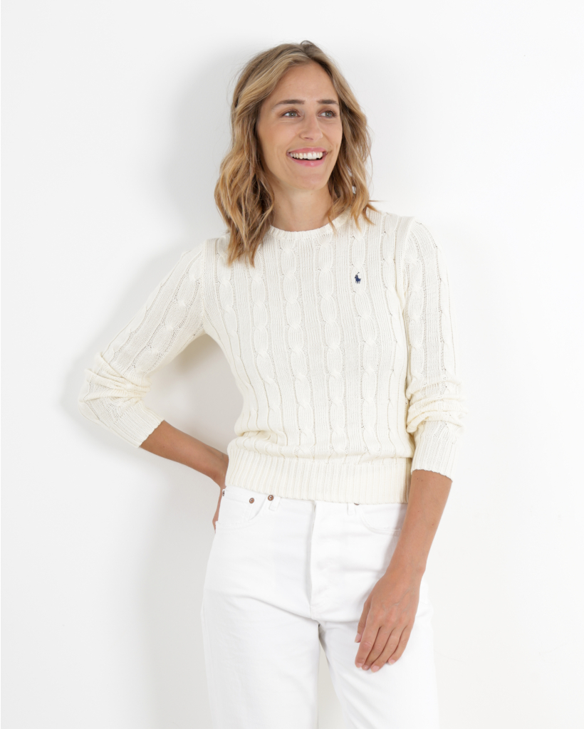 Cable-Knit Cotton Crewneck Jumper Cream