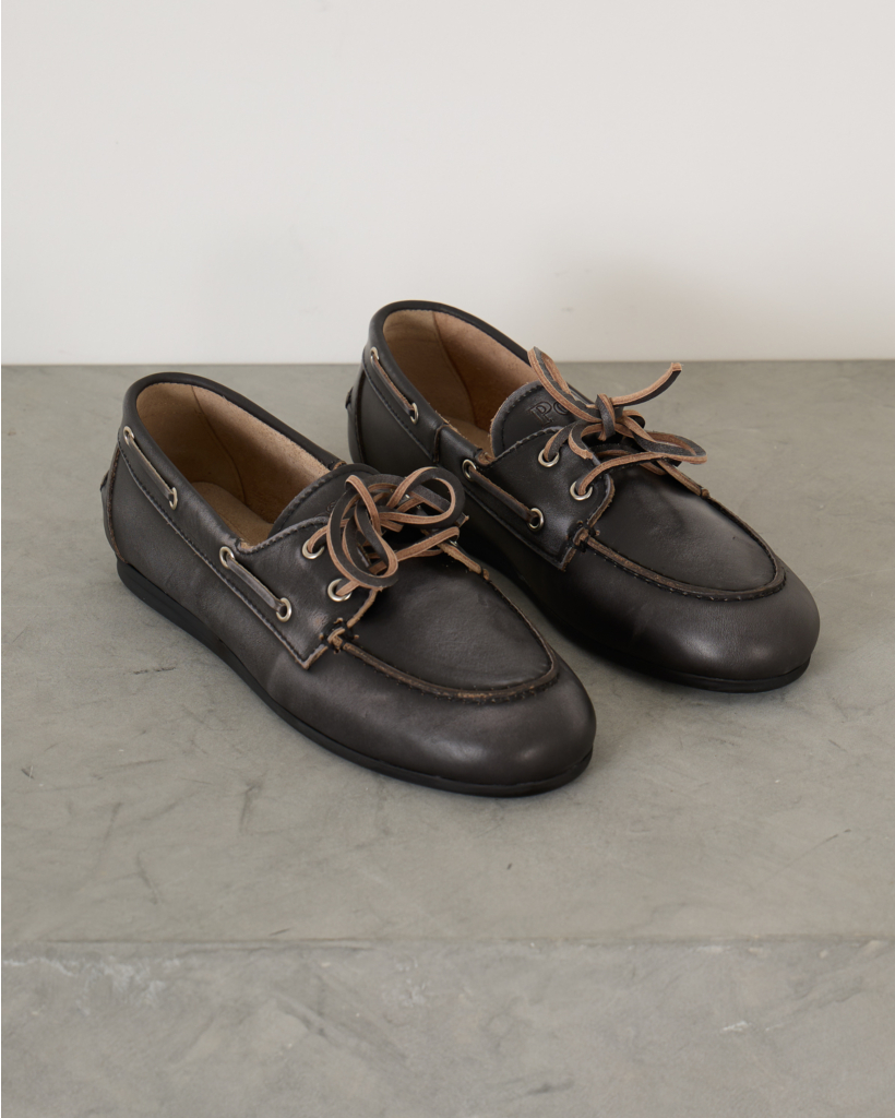 Boat Loafer Leather Brushed Black