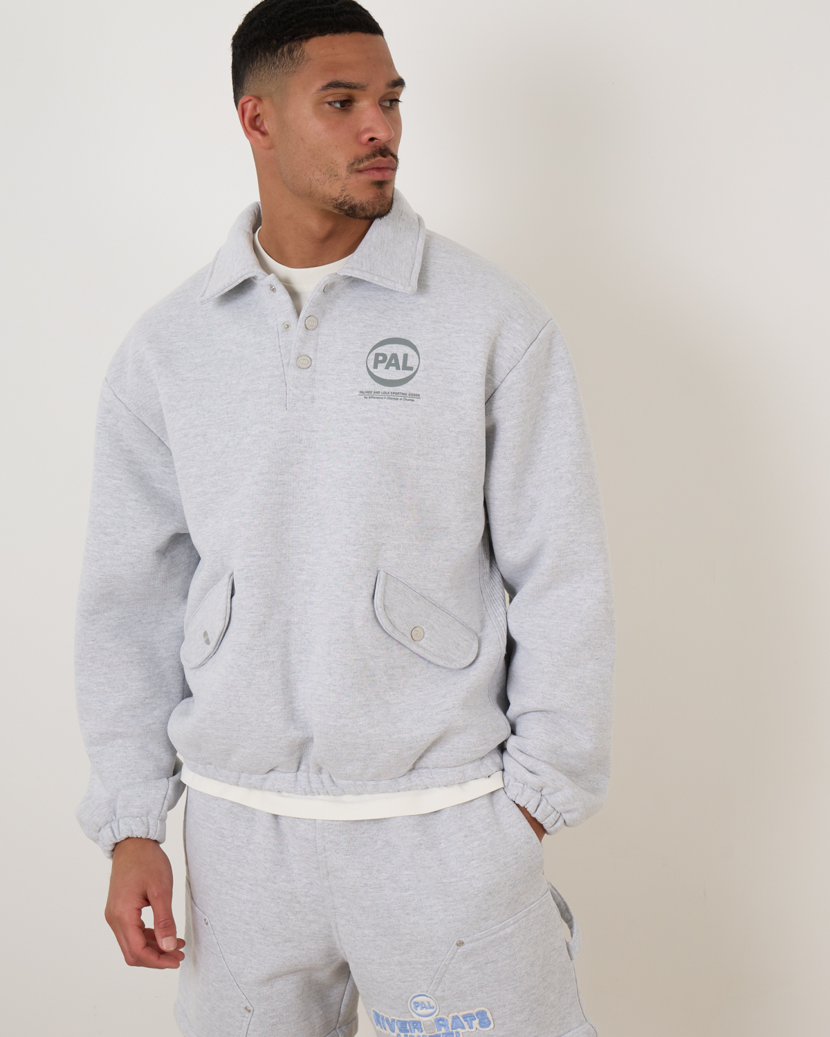 New TM Button Down Light Gray Marl